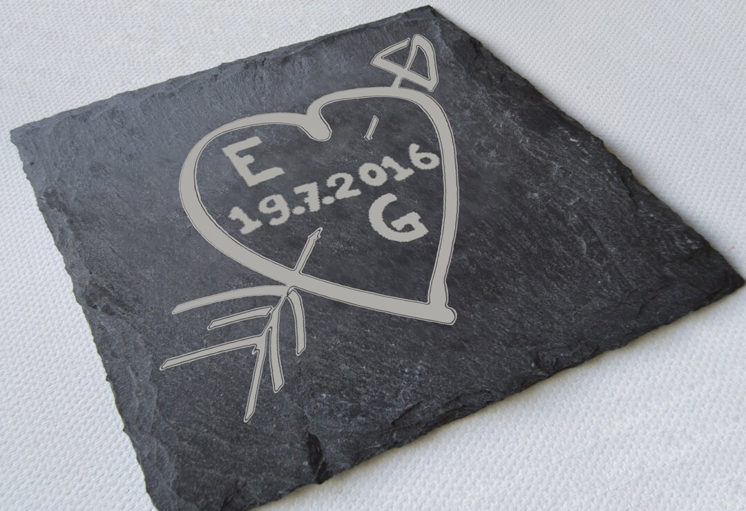 Personalized Heart Slate Coasters, Engraved Initials & Date - Etsy UK
