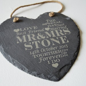 Personalised Engraved Slate Heart, Wedding Gift, House Gift ...