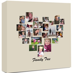Family Tree Heart Shaped Photo Collage on Canvas, High Quality Water ...