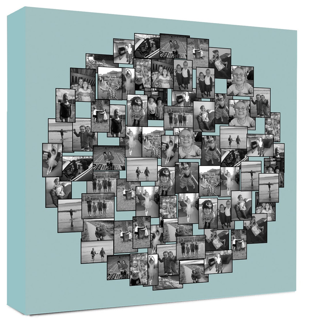 CIRCLE Shape Photo Collage on Canvas, Personalise Collage Framed Ready ...