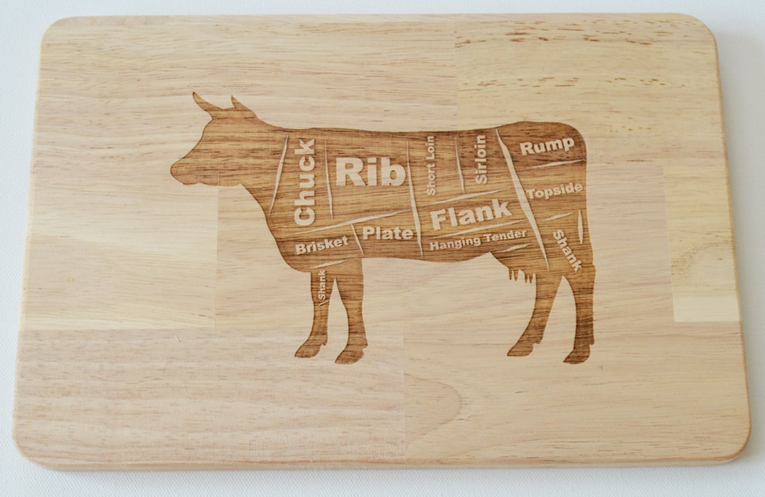 Butchers Cow Engraved Wooden Chopping Board, Meat Board, Wedding Gift ...
