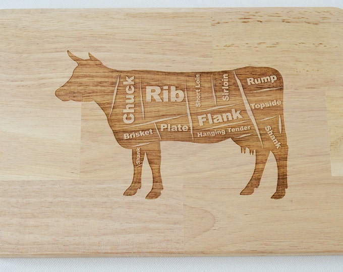 Butchers Cow Engraved Wooden Chopping Board Meat Board | Etsy