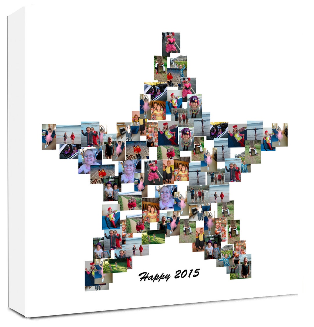 STAR Shape Photo Collage on Canvas, Personalise Collage Framed Ready to ...