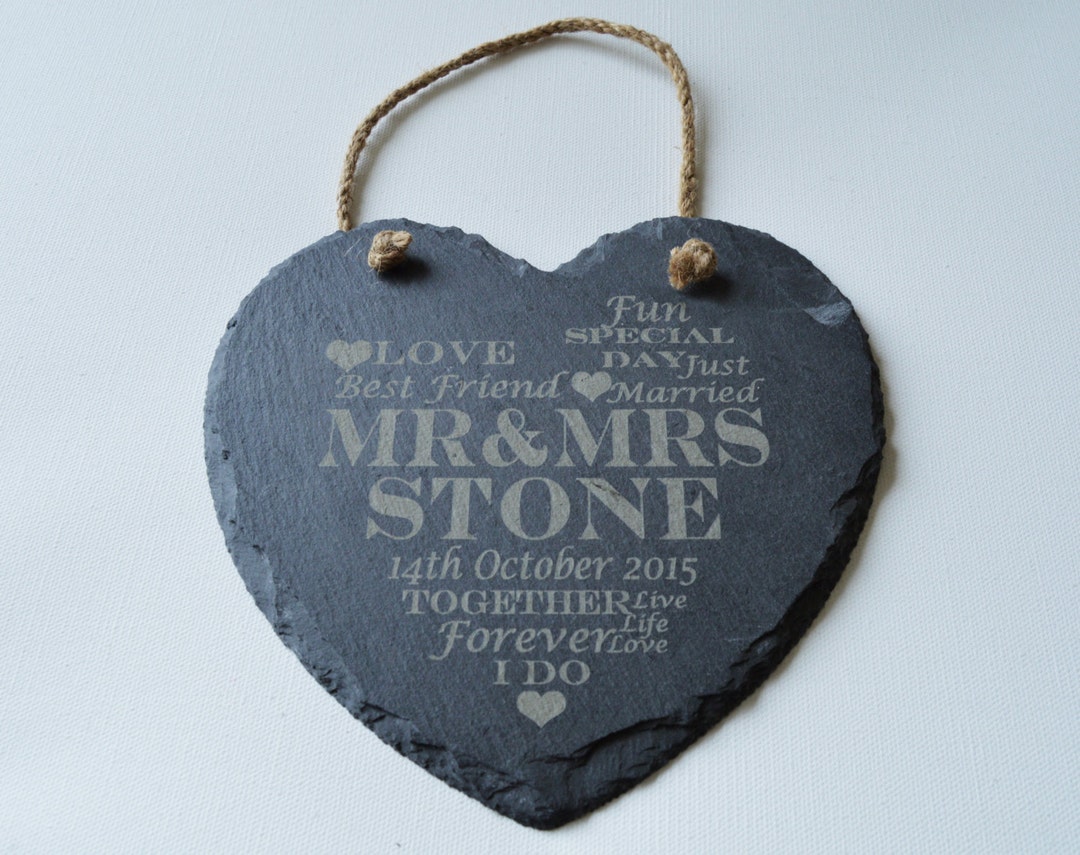 Personalised Engraved Slate Heart, Wedding Gift, House Gift ...
