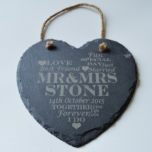 Personalised Engraved Slate Heart, Wedding Gift, House Gift ...