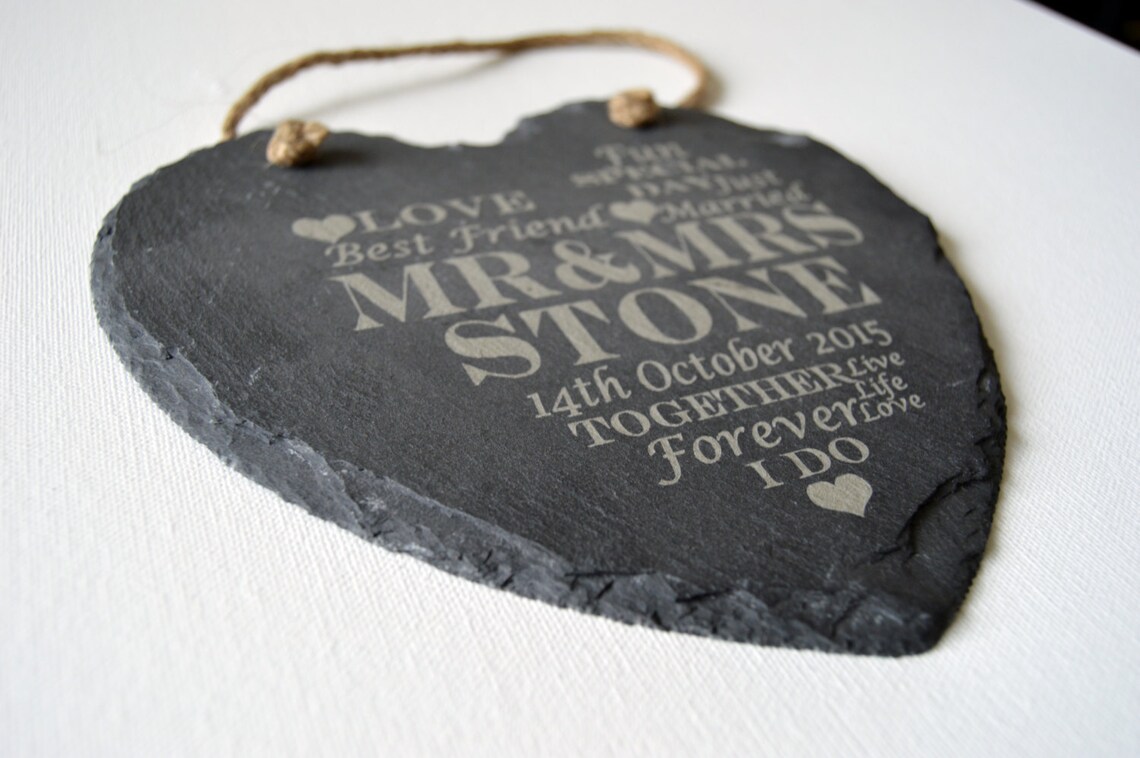 Personalised Engraved Slate Heart Wedding Gift House Gift - Etsy UK