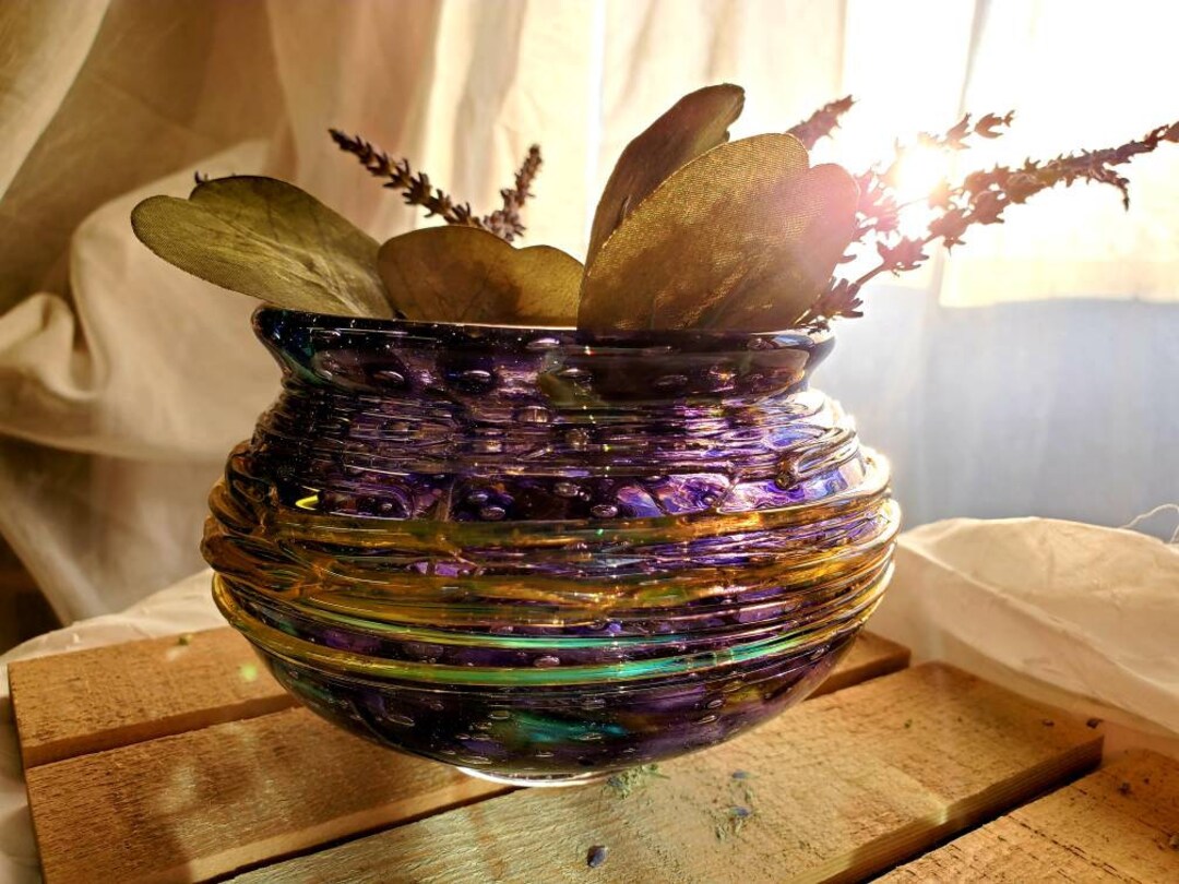 Handblown Glass Bowl With Custom Colors and Wrap, Jewelry/candy Dish - Etsy
