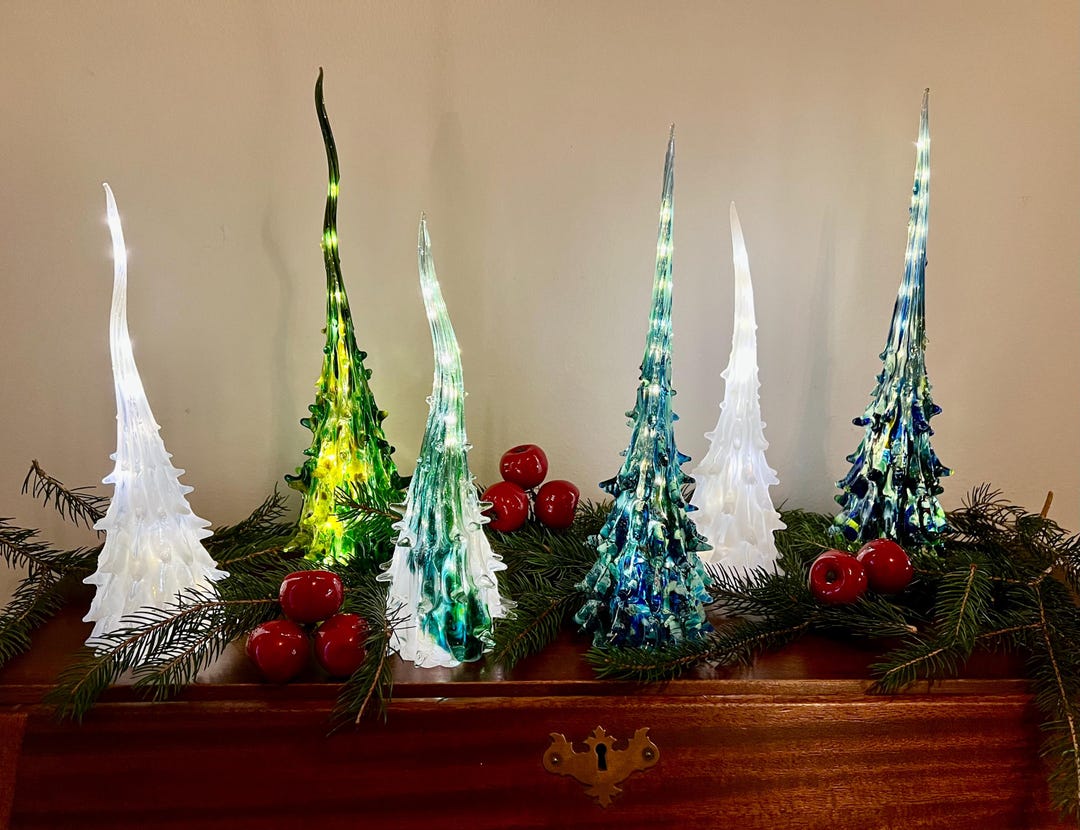 Handblown and Sculpted Glass Trees; Custom Colors and Sizes; Winter ...