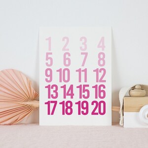 Printable Pink Shades Numbers 1-20 DIGITAL Print - Instant Download ...