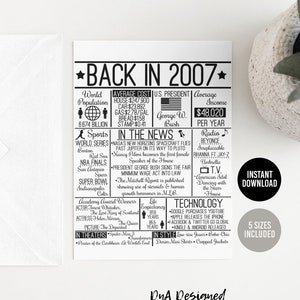 Back in 2007 DIGITAL Sign - Instant Download DIY Print for Birthday or ...