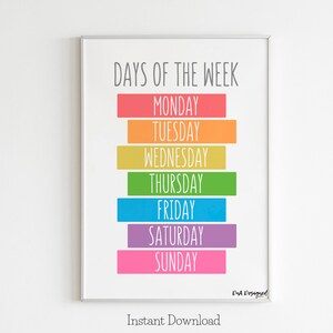 Days of the Week Pastel Colors Printable for Kids at Home | Etsy