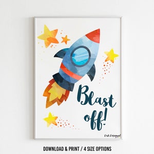 Blast off Rocket Ship Printable Wall Art - Instant Download DIY Room ...