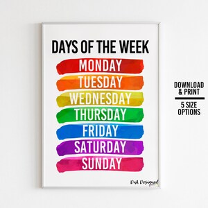 Days of the Week Watercolor Printable for Kids at Home - Etsy