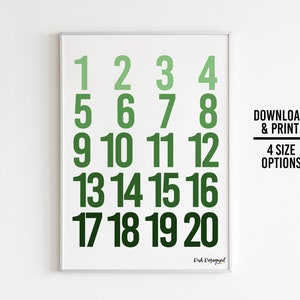 Printable Green Shades Numbers 1-20 DIGITAL Print - Instant Download ...