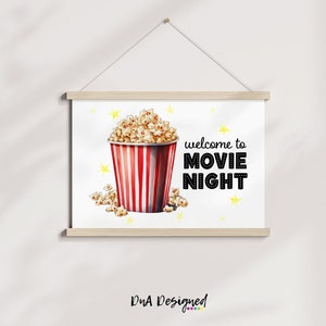 Movie Night Watercolor Printable Sign – Family Film Decor (digital ...