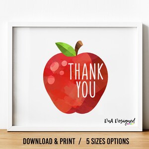 Thank You Teacher DIGITAL Watercolor Apple Print - Teacher Appreciation ...