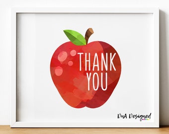 Thank You Teacher DIGITAL Watercolor Apple Print Teacher - Etsy