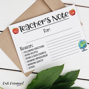 Teacher Note Printable Teacher Compliment Card DIGITAL - Instant ...