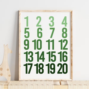 Printable Green Shades Numbers 1-20 DIGITAL Print - Instant Download ...