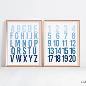 Printable Blue Shades ABC and Numbers 1-20 DIGITAL Print - Instant ...