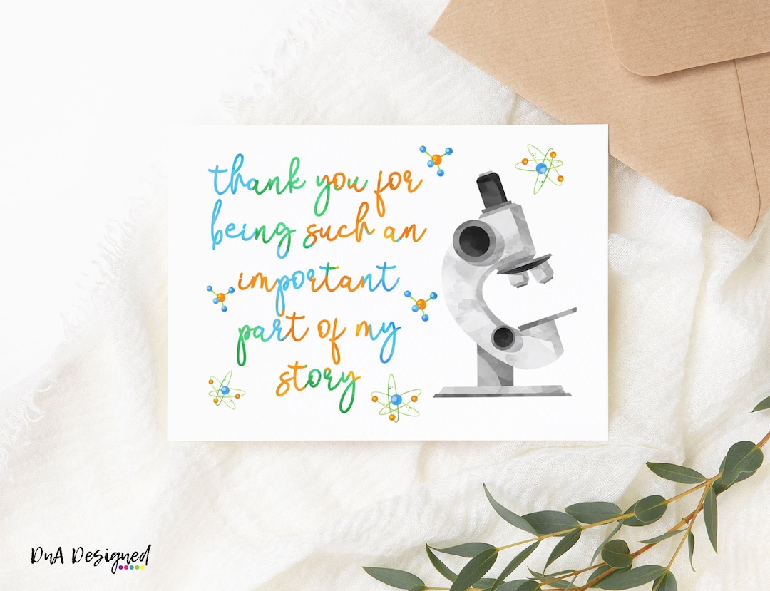 Science Teacher Thank You Card – Watercolor Microscope Print (digital ...