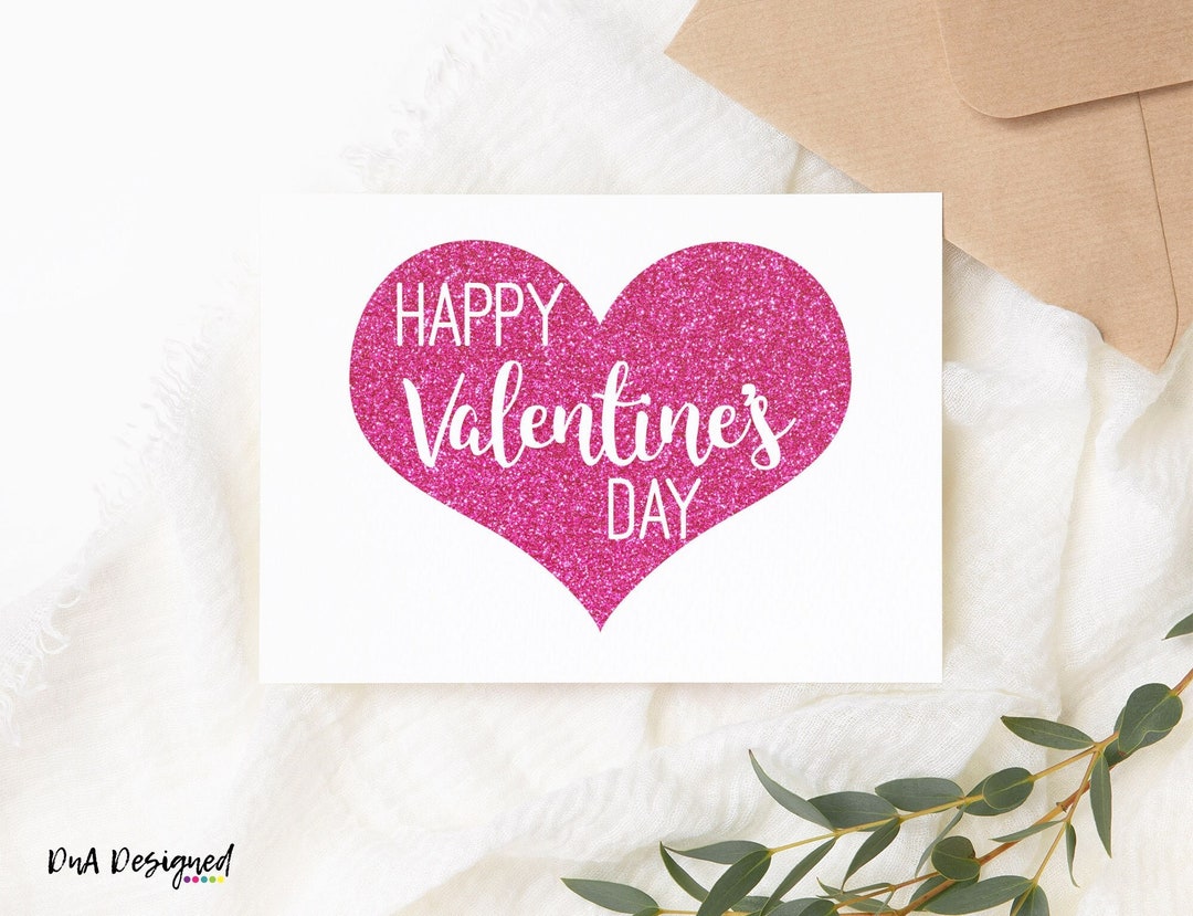 Pink Glitter Heart Valentine's Day Card – Printable DIY (digital ...