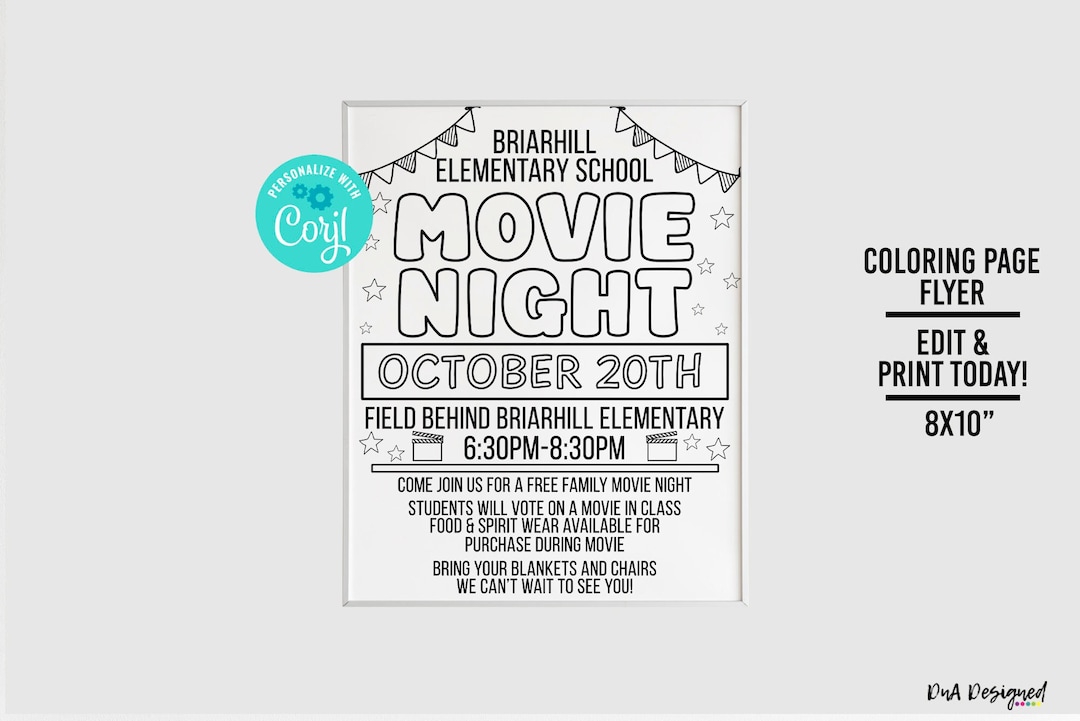 Editable School Movie Night Coloring Printable for PTA PTO - Etsy