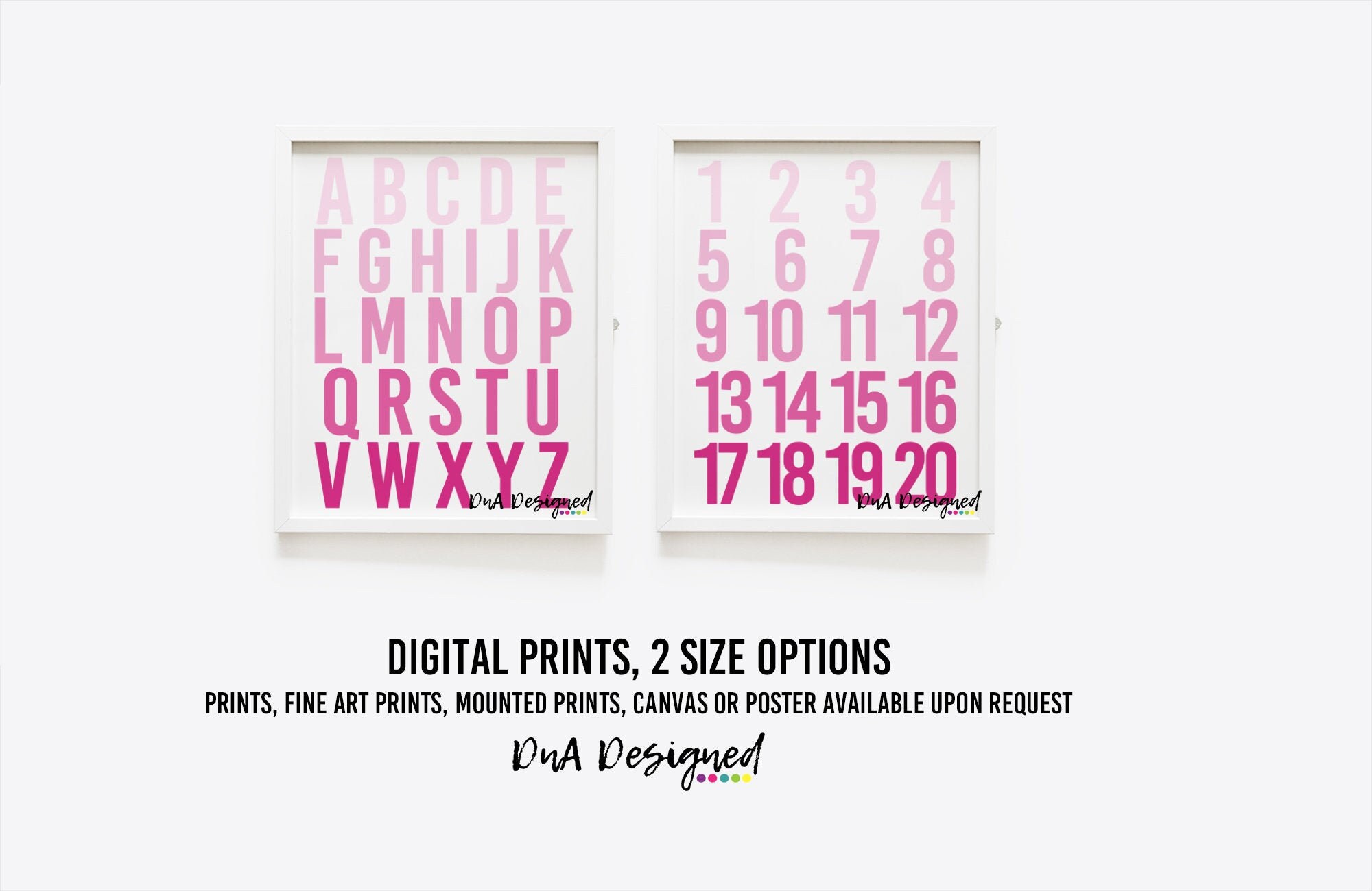 Printable Pink Shades ABC and Numbers 1-20 DIGITAL Print | Etsy