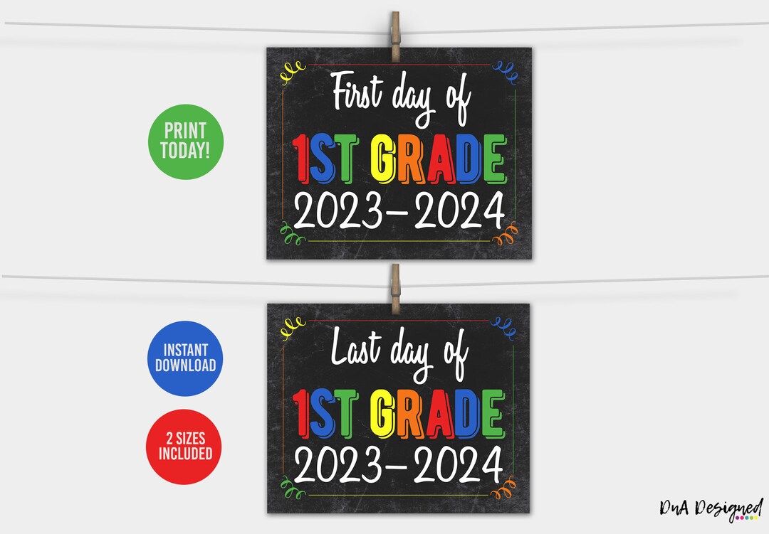 Back to School First Grade 2023-2024 DIGITAL Chalkboard Print First and ...