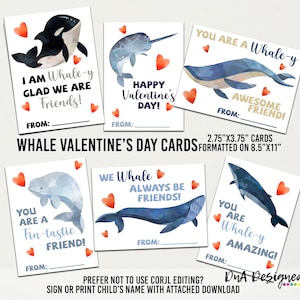 Whale Valentine DIY Editable Print Cards for Kids - DIGITAL Narwhal ...