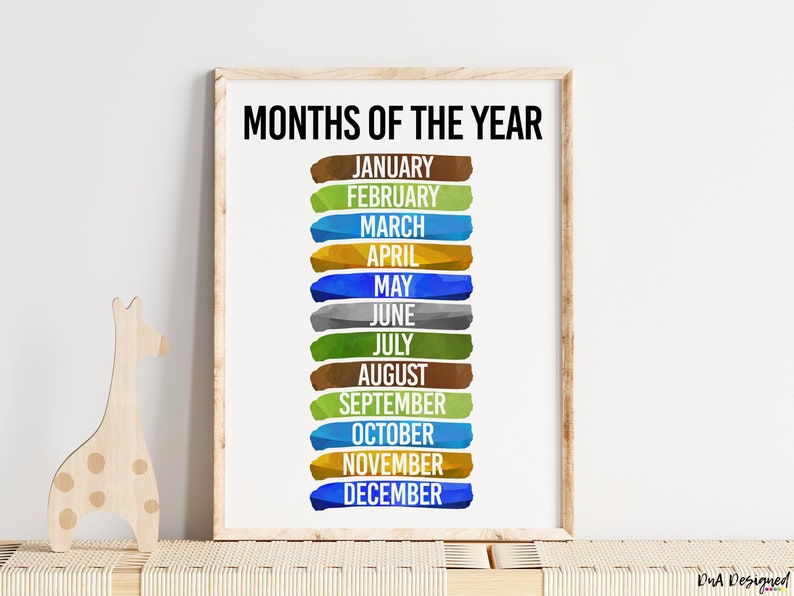 Months of the Year Printable – Watercolor Kids Educational Art (digital ...