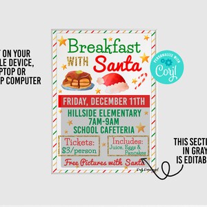 Custom School Breakfast With Santa Printable for PTA PTO School ...