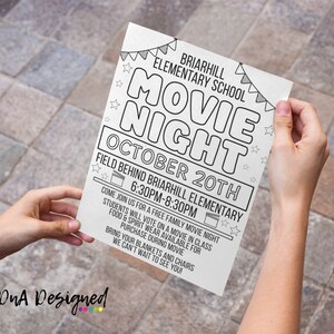 Editable School Movie Night Coloring Printable for PTA PTO School ...