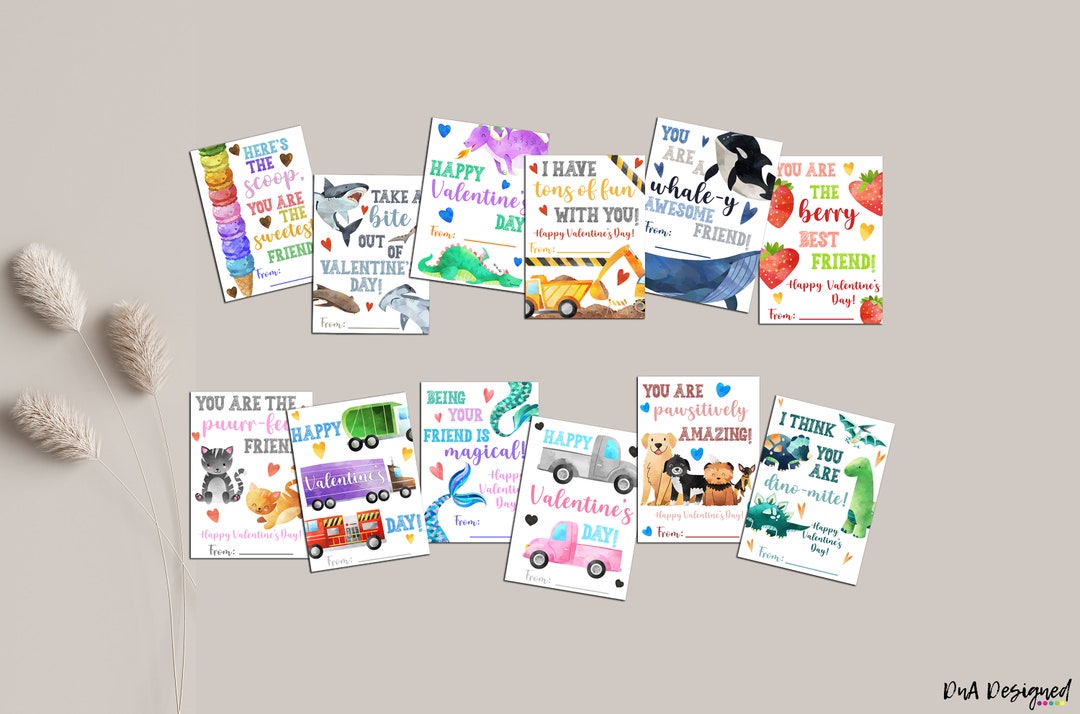 Variety Valentine DIY Editable Print Cards for Kids - DIGITAL Printable ...