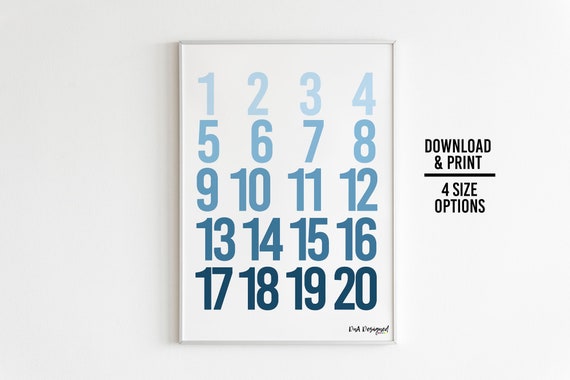 Printable Blue Shades Numbers 1-20 DIGITAL Print Instant | Etsy