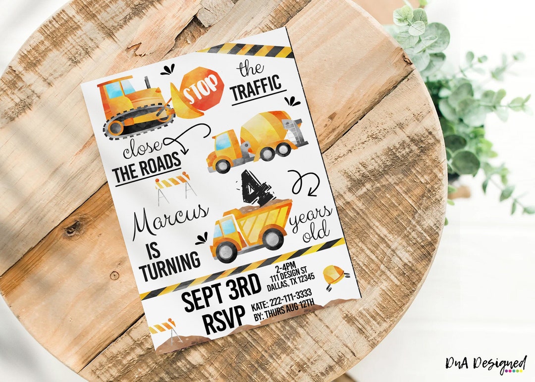 Stop the Traffic Construction Birthday Invitation for Any Age - DIGITAL ...