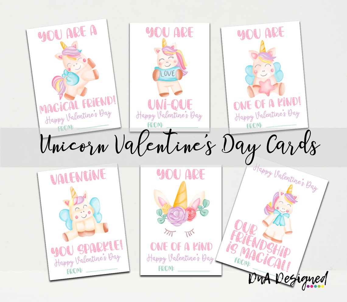 Editable Unicorn Valentine DIY Print Cards for Kids DIGITAL - Etsy