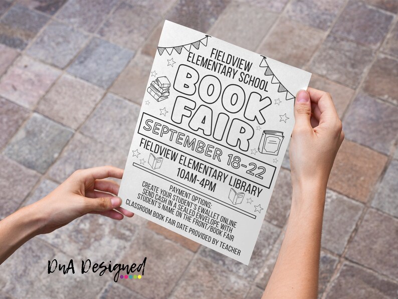 Editable Book Fair Coloring Page Flyer – PTA/PTO Fundraiser (corjl) - Etsy