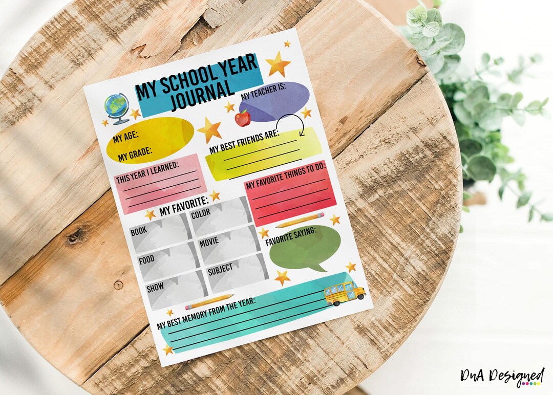 My School Year Journal Page DIGITAL Watercolor Print - Instant Download ...