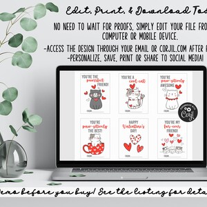 Cats Valentine Editable DIY Print Cards for Kids - DIGITAL Hearts ...