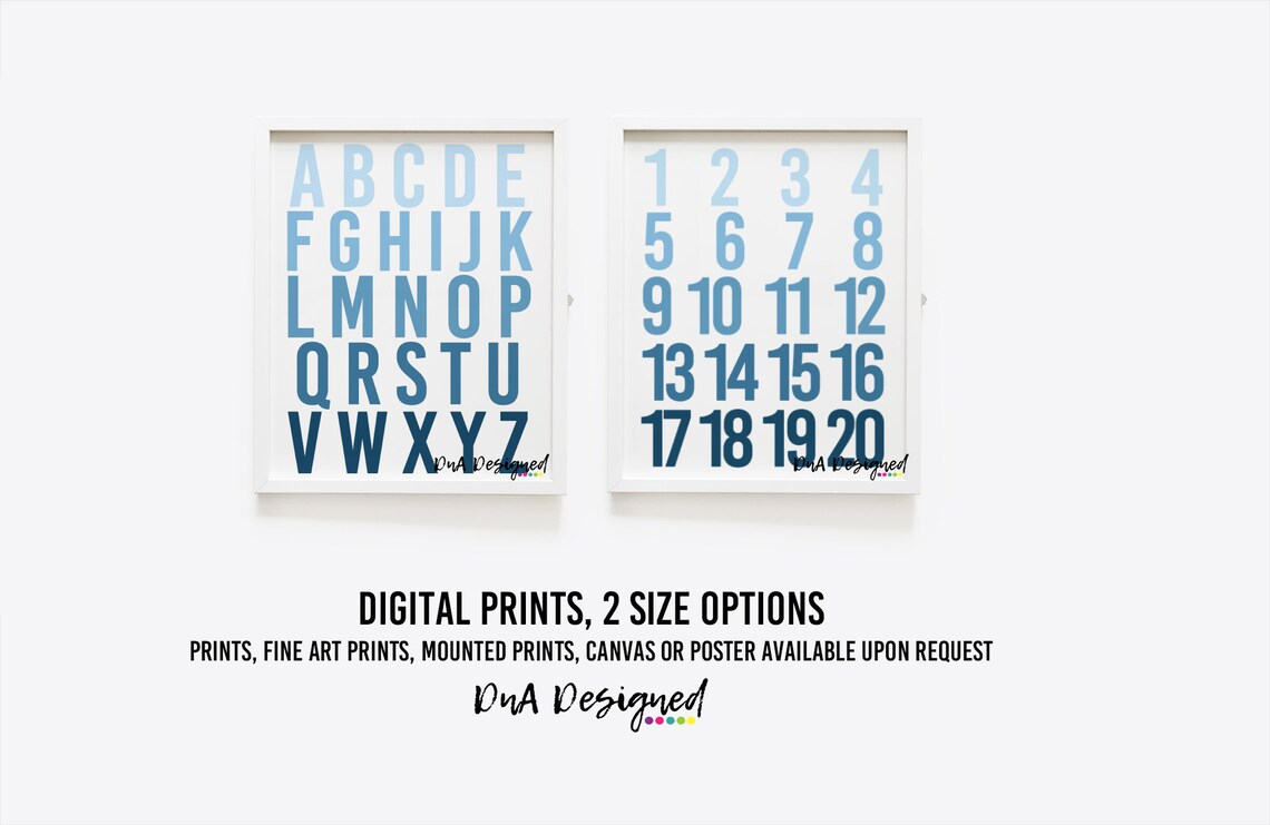 Printable Blue Shades ABC and Numbers 1-20 DIGITAL Print | Etsy