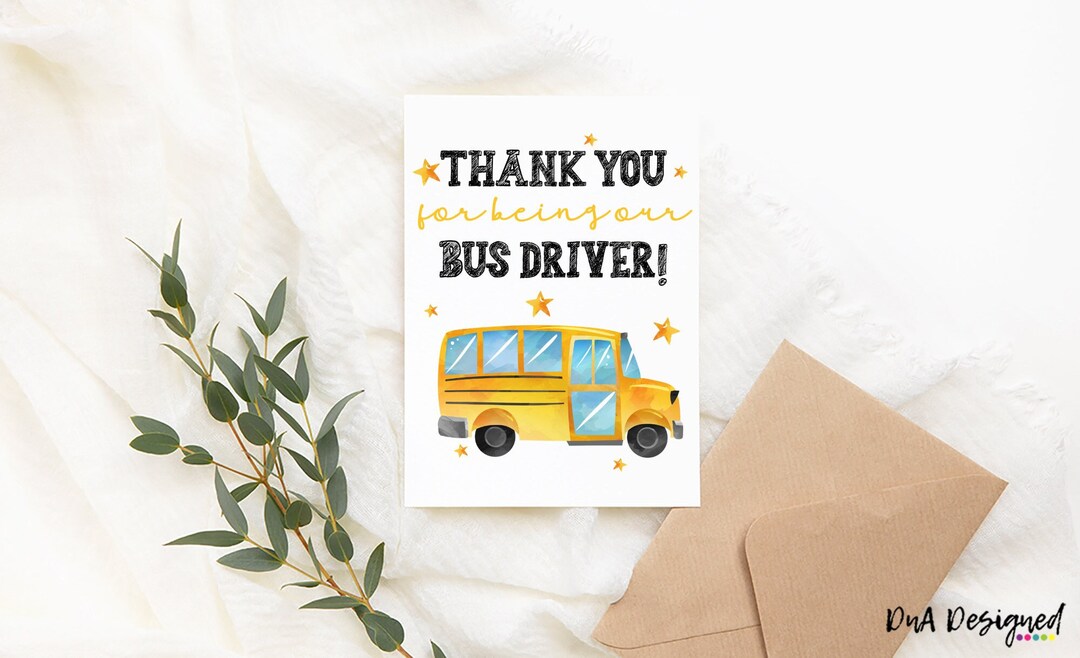 Thank You for Being Our Bus Driver DIGITAL Watercolor Card - Thank You ...