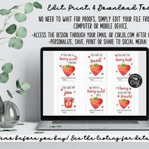 Editable Strawberry Valentine DIY Print Cards for Kids - DIGITAL Berry ...