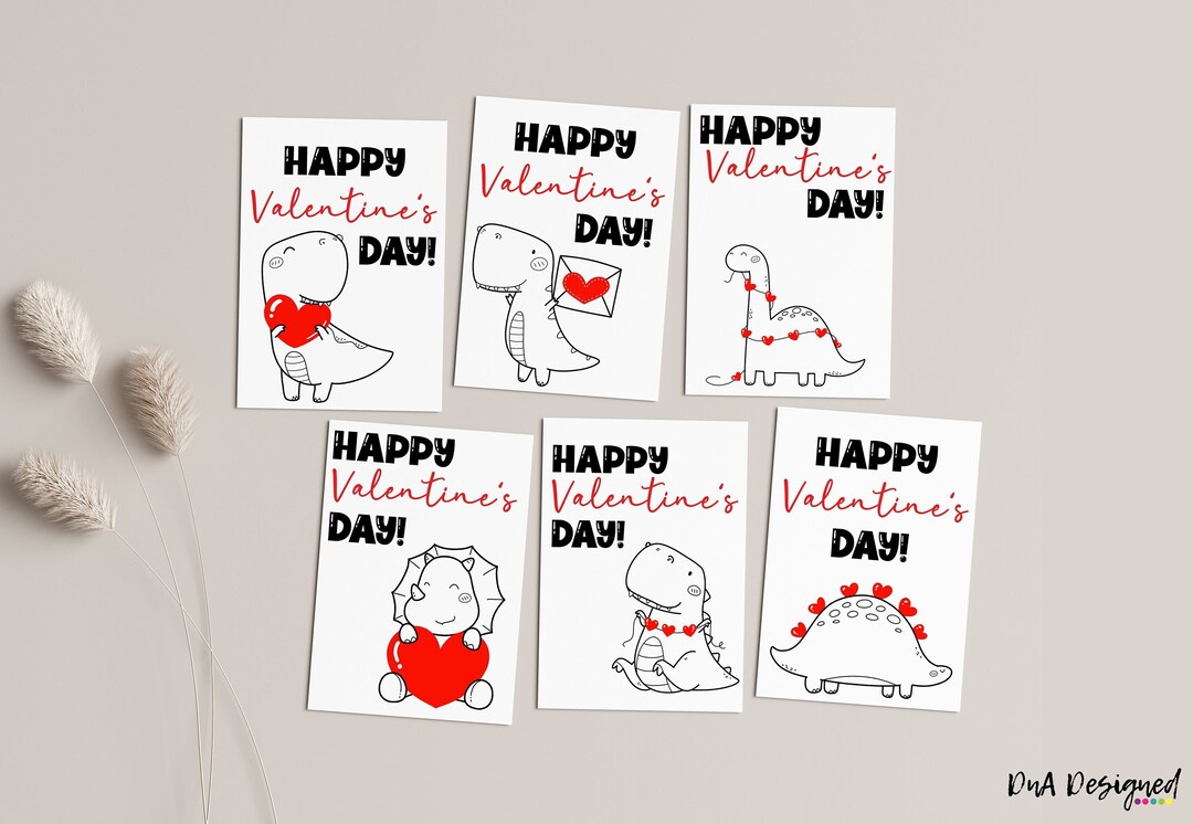 Dinosaur Valentine DIY Editable Print Cards for Kids - DIGITAL Dino ...