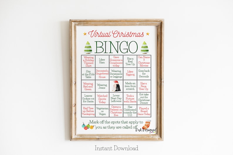 Virtual Christmas BINGO DIGITAL Instant Download - for Families or ...
