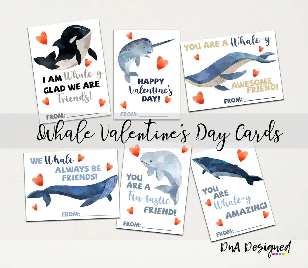 Whale Valentine DIY Editable Print Cards for Kids DIGITAL - Etsy