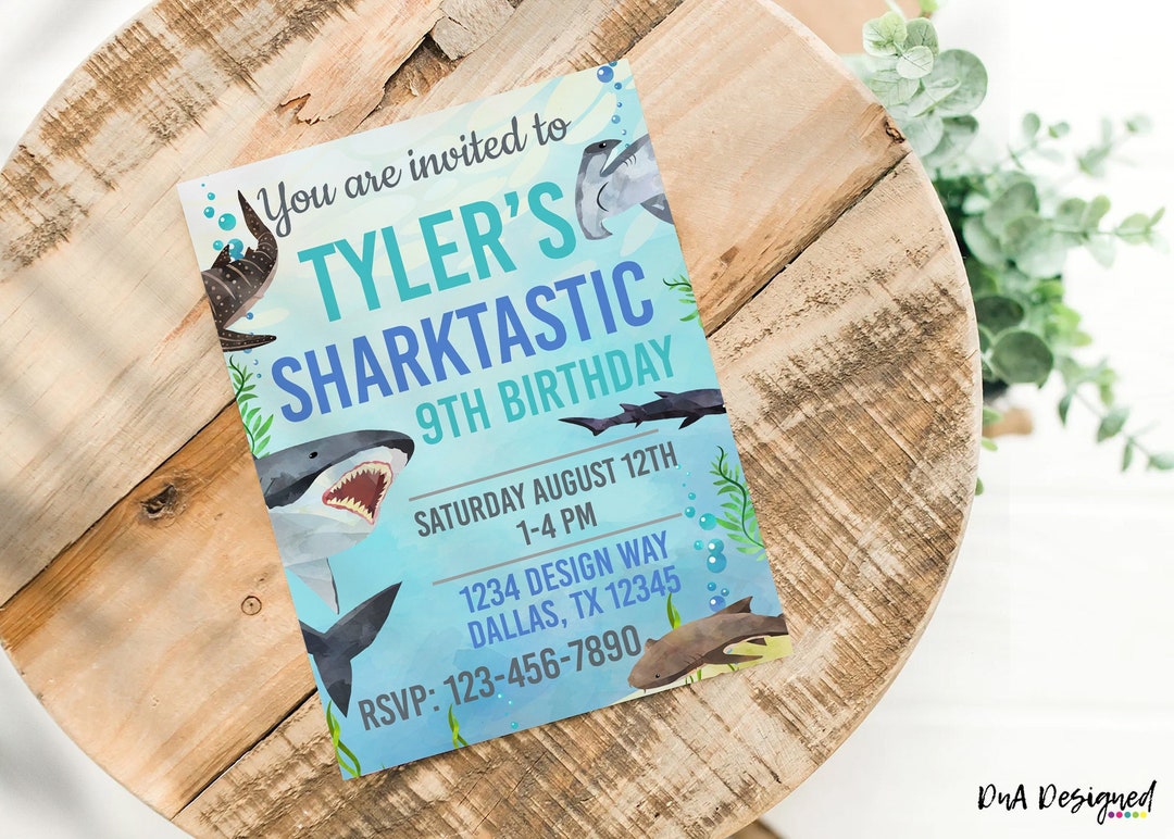 Edit Yourself Printable Shark Birthday Invitation DIY - Print at Home ...
