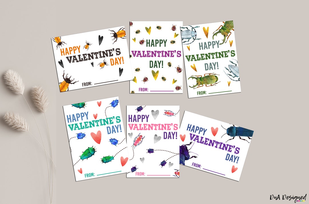 Bug Valentine DIY Editable Print Cards for Kids - DIGITAL Beetle ...