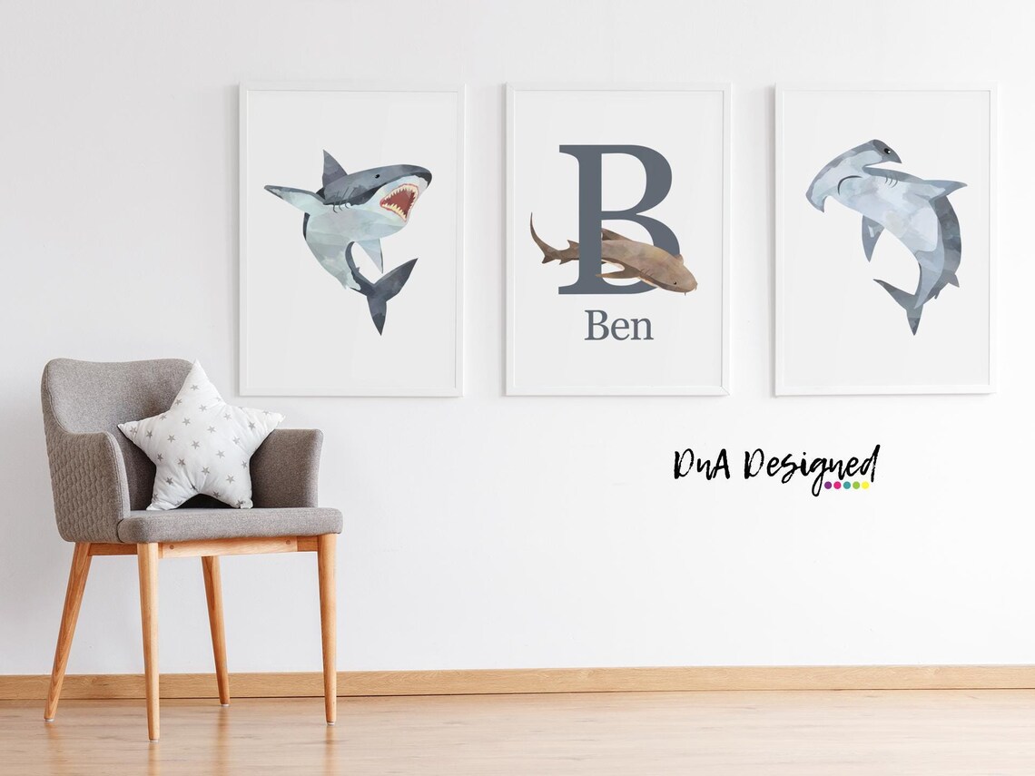 Personalized Name With Sharks - Custom Monogram Kids Canvas Playroom ...