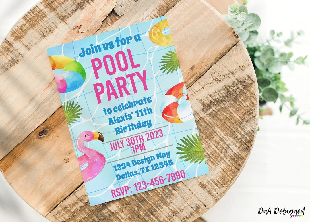 Edit Yourself Printable Pool Party Birthday Invitation DIY - Print at ...
